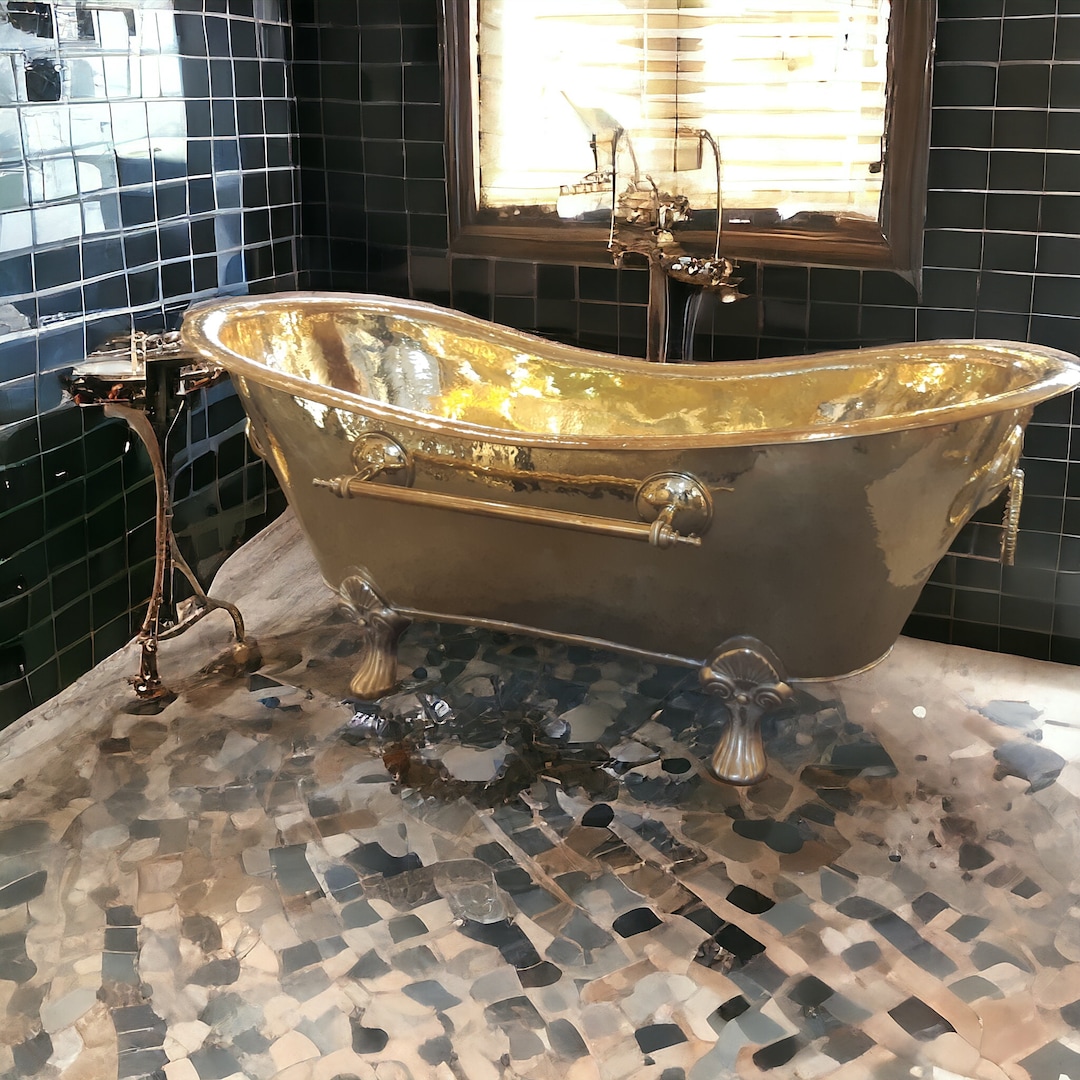 Antique Brass Bathtub, Clawfoot Brass Bathtub, Bathroom Tub in Solid ...