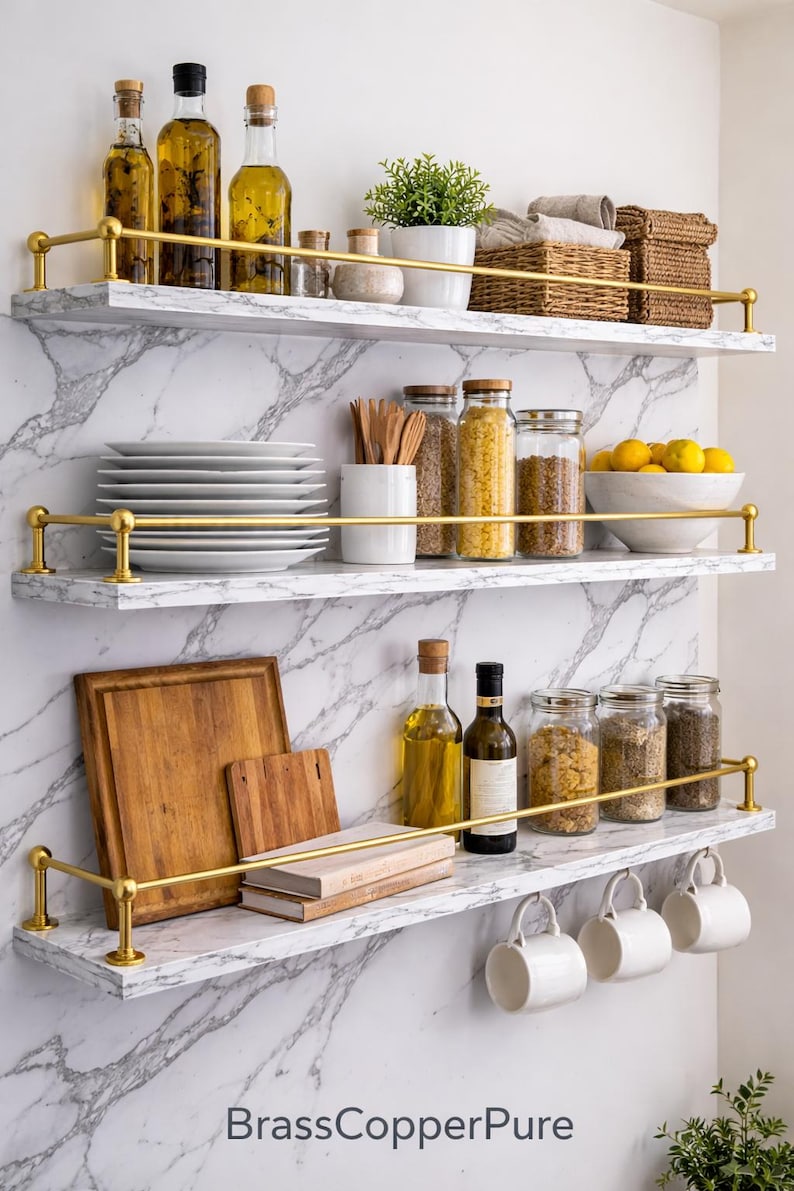 Unlacquered Solid Brass Gallery Rails for Wooden Shelves - Tipping Rail ...