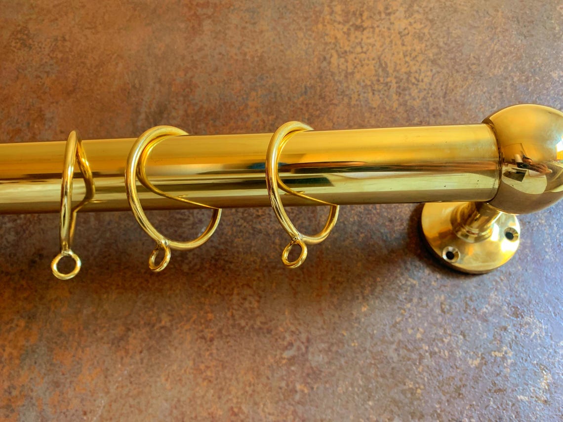 Unlacquered Brass Curtain Rod | Solid Brass Curtain Rod With Rings ...