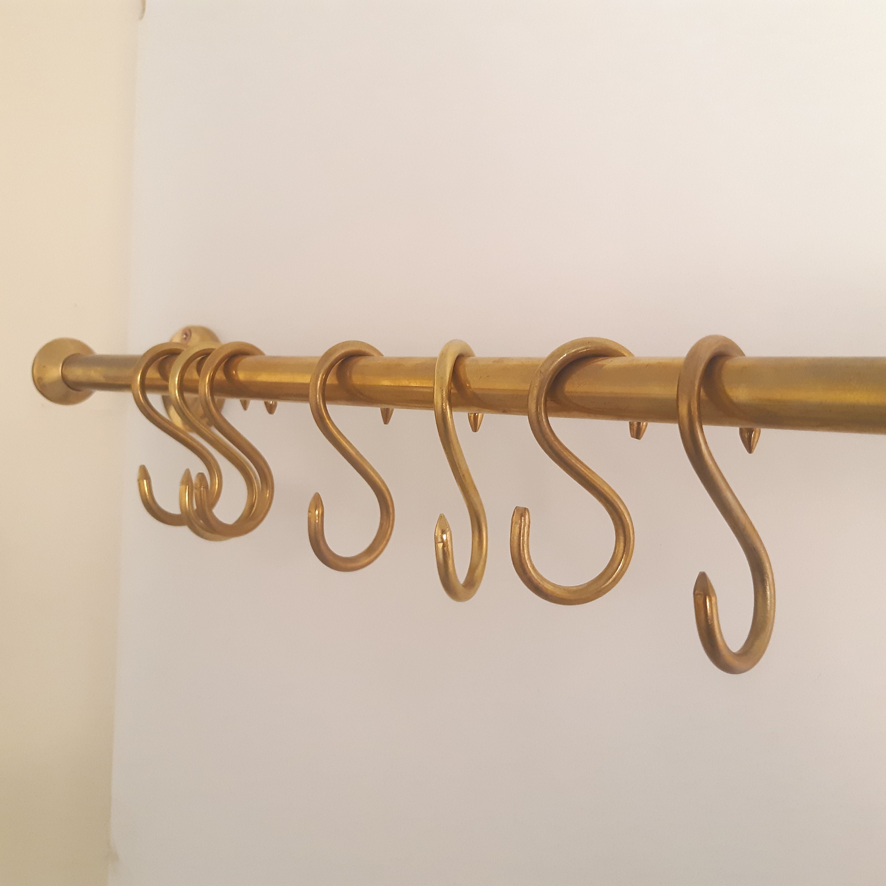 Unlacquered Brass Pot Rail With s' Hooks Antique - Etsy