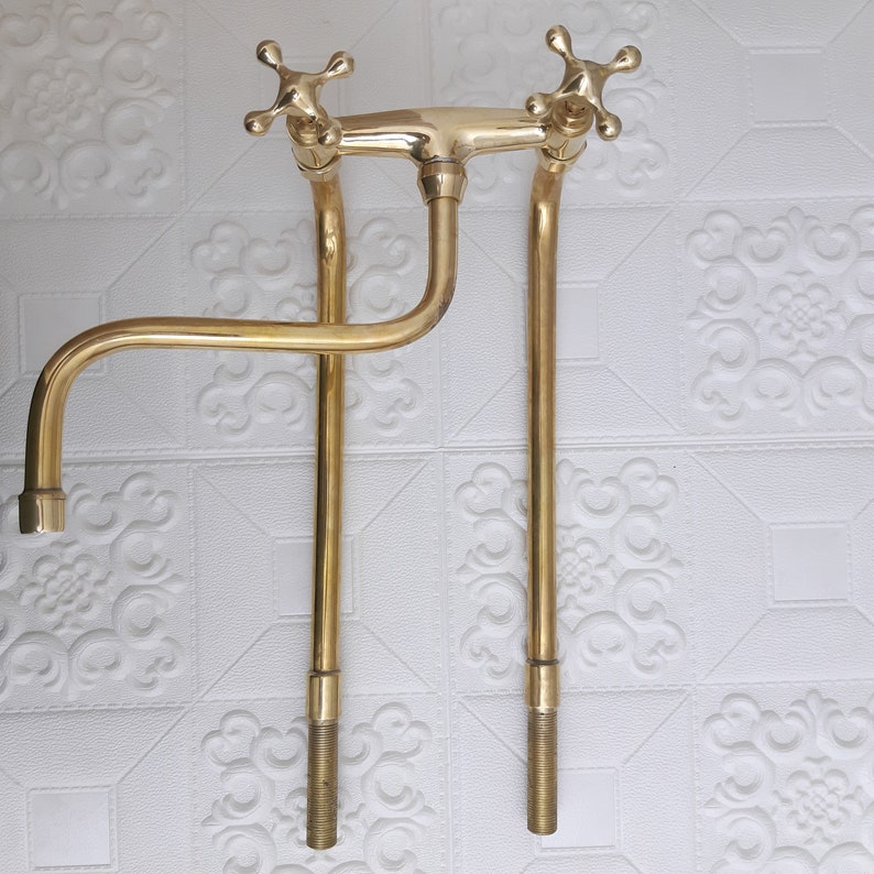 Long Leg Faucet With Curved Neck Pivot Spout From Solid Brass - Etsy