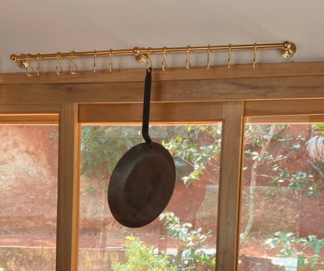 Unlacquered Brass Pot Rail With s' Hooks, Antique Style Unlacquered ...
