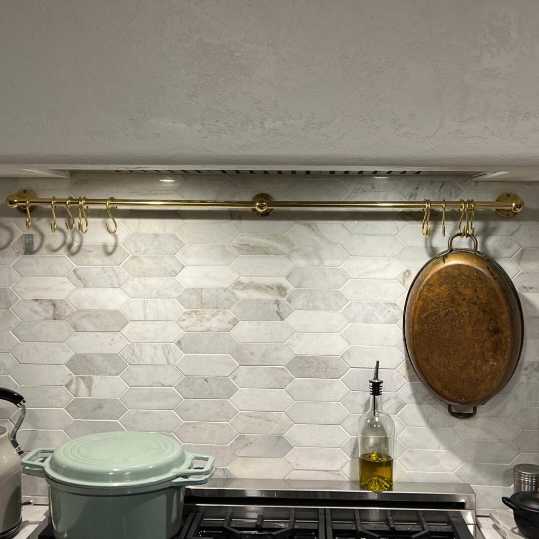 Unlacquered Brass Pot Rack Wall Mount for Kitchen With "s" Hooks ...