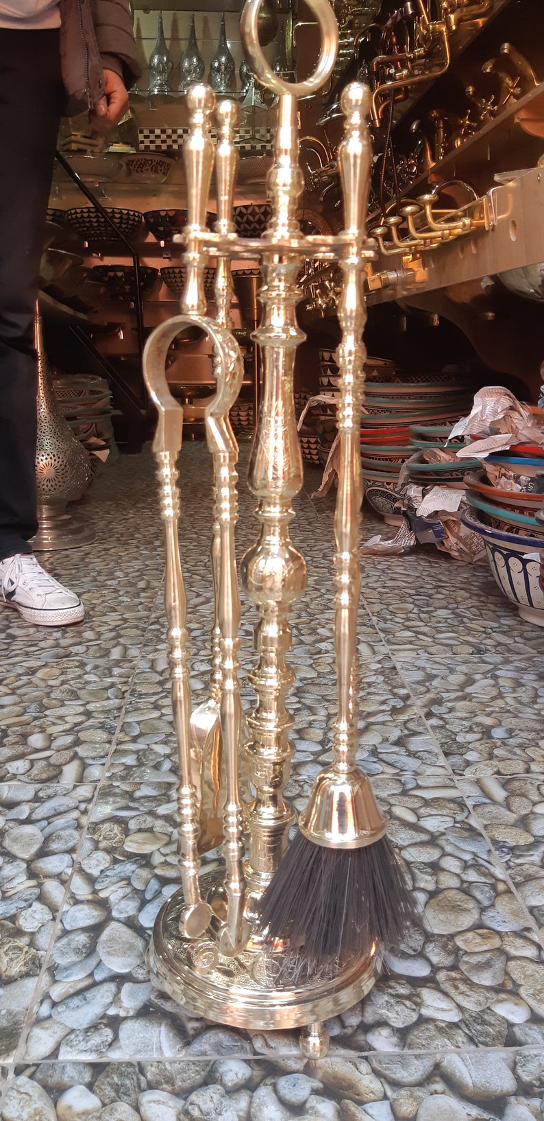 Set of Fireplace Tools With Stand From Solid Brass Unlacquered Vintage ...