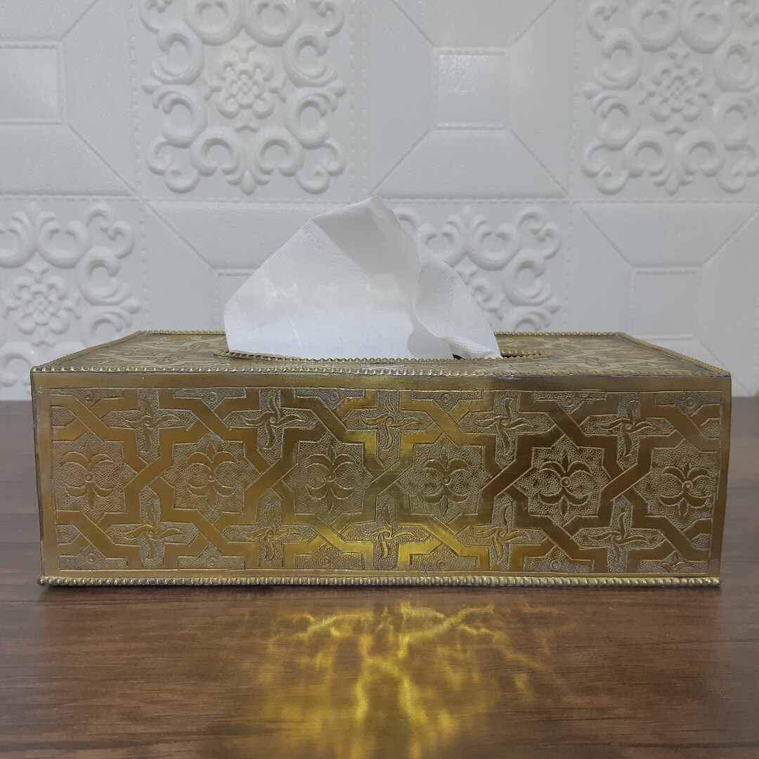 Engraved Rectangle Solid Brass Tissue Box Brass Tissue Box Cover Tissue ...