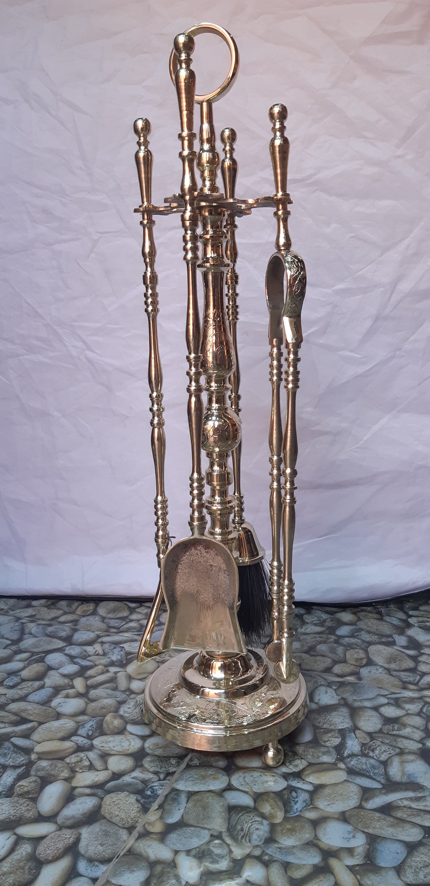Set of Fireplace Tools With Stand From Solid Brass Unlacquered - Etsy