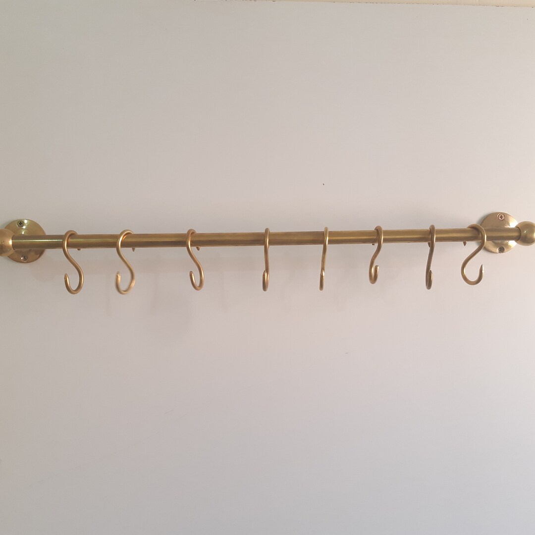 Unlacquered Brass Pot Rail With "s' Hooks, Antique Style Unlacquered ...