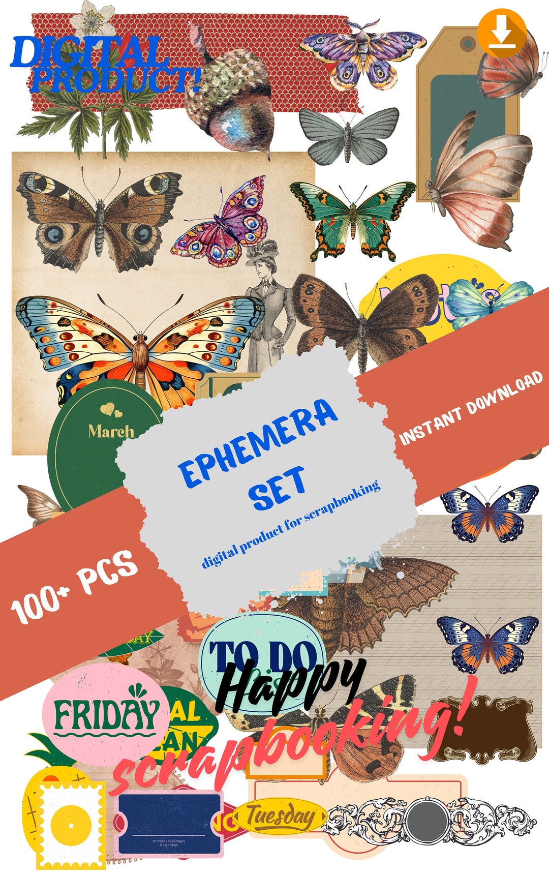 Ephemera Kit for Creative Scrapbooking, Mixed Media & Journals Vintage ...