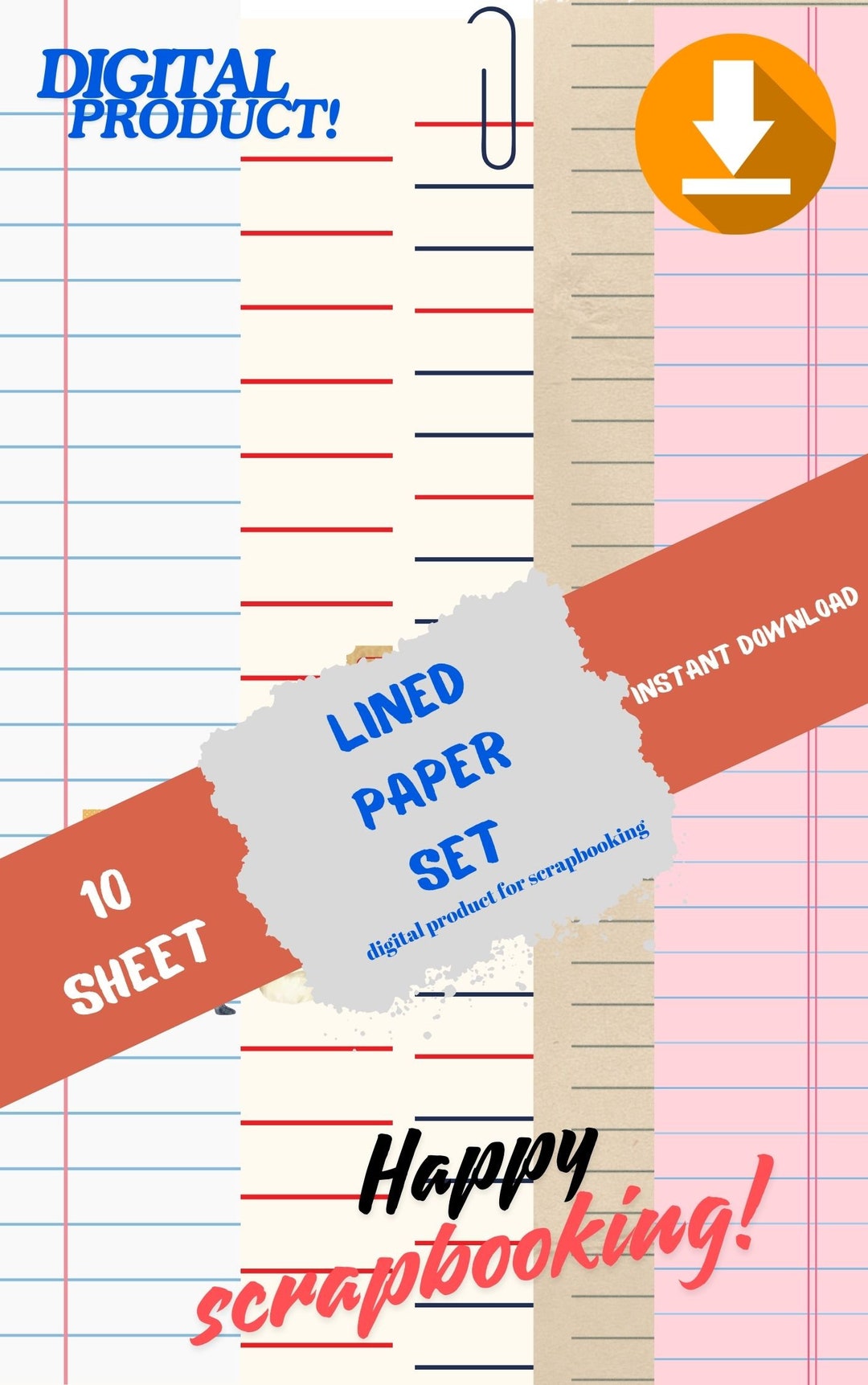 Lıned Paper Set for Scrapbooking, Lined Scrapbook Paper , Journal Lined ...
