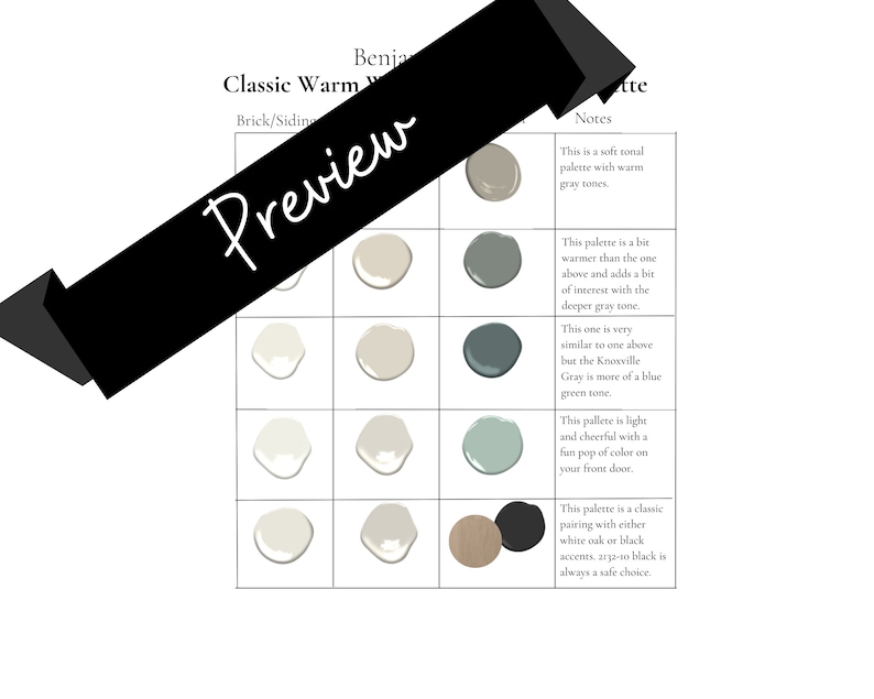 Warm White Exterior Paint Palette: Benjamin Moore Colors (digital ...