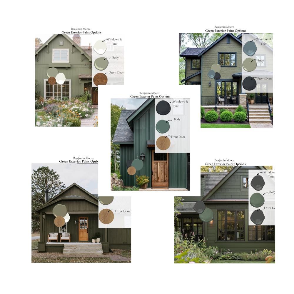 Green House Exterior Paint Palette: Benjamin Moore Colors (digital ...