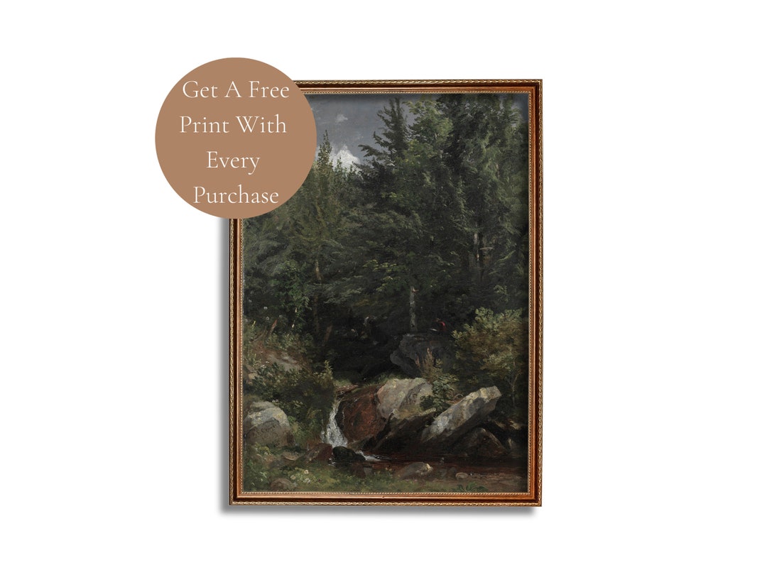 Rustic Forest Landscape Painting vintage Moody Dark Wall Art - Etsy