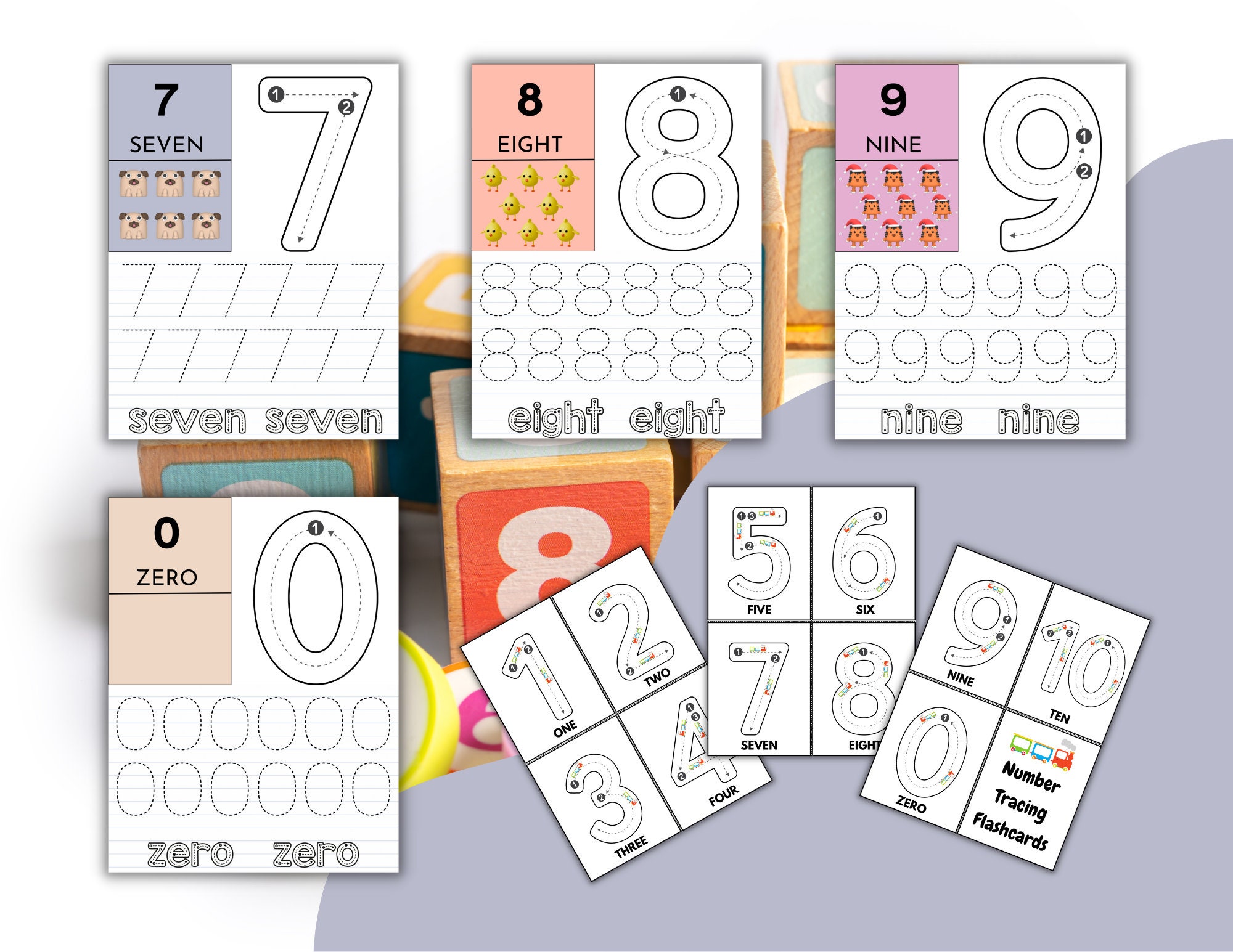 Printable Counting Practice Number Tracing Worksheets 0 9 Etsy