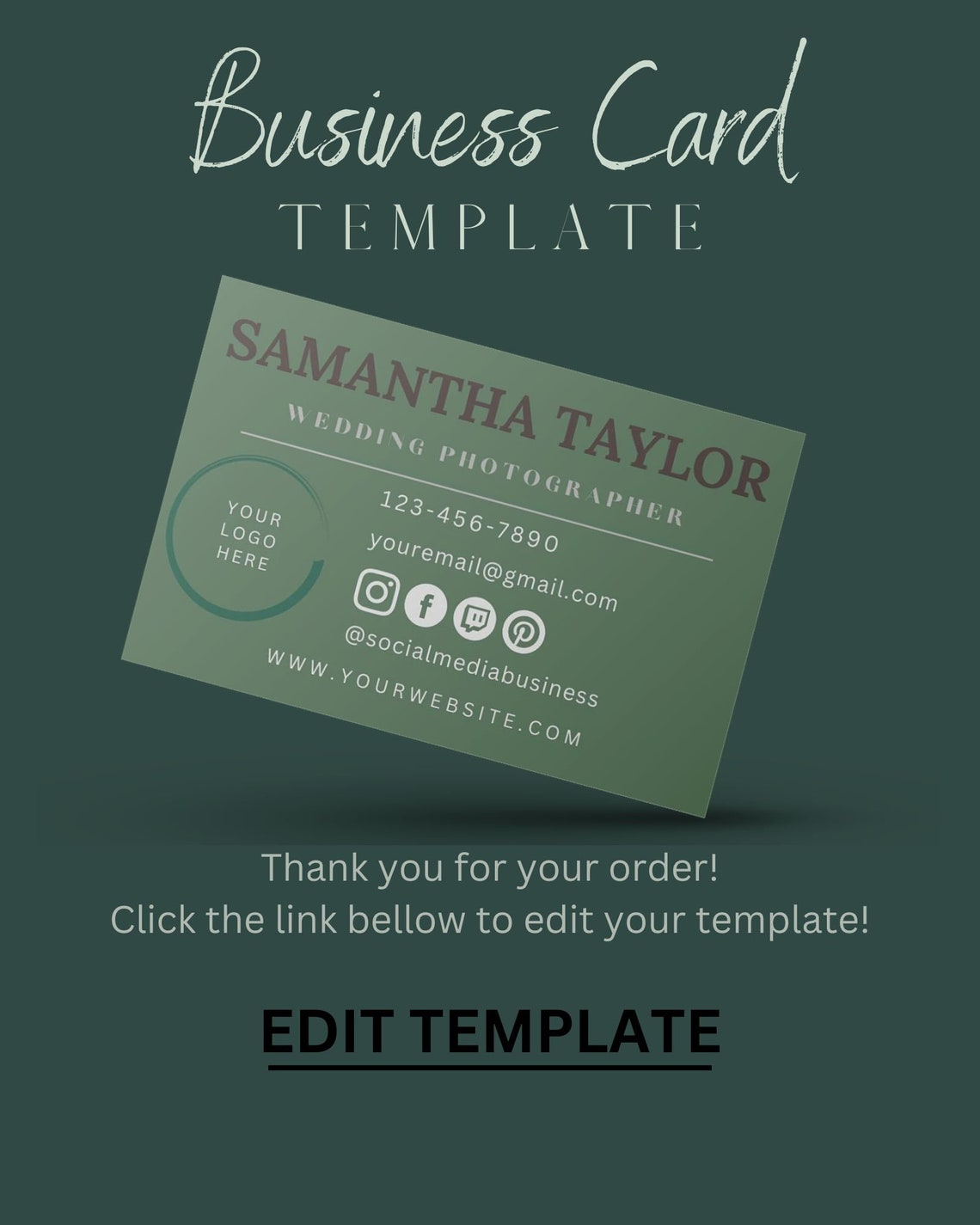 Printable Business Card Template, Instant Download, Editable Card ...