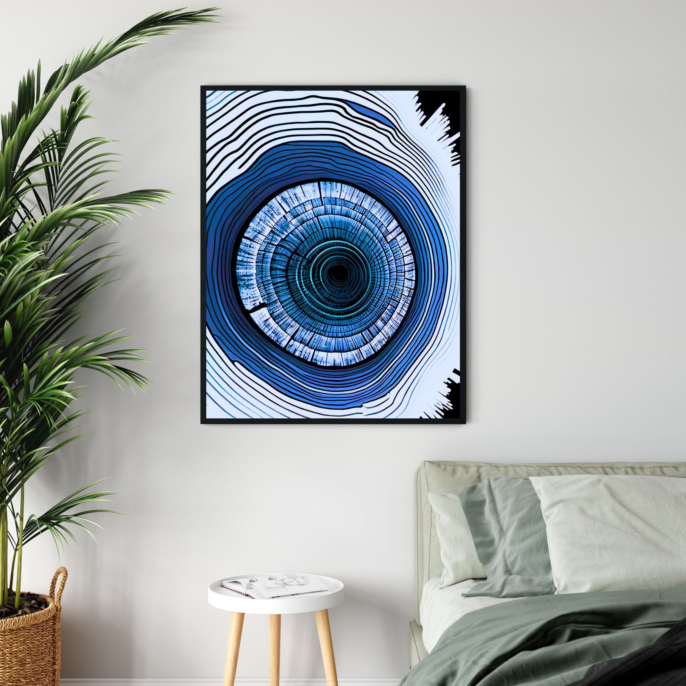 Tree Rings Print, Blue and Black Tree Print, Tree Rings Print Art ...