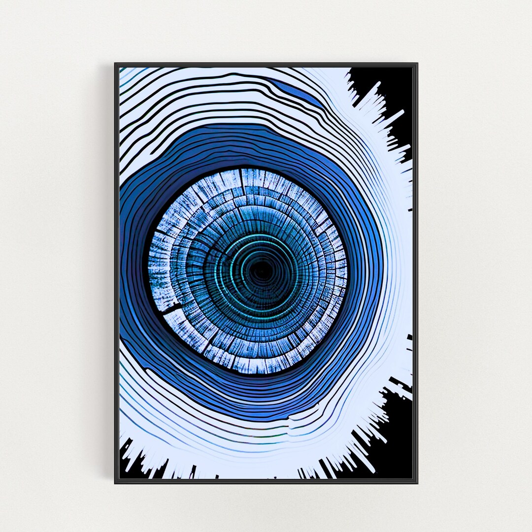Tree Rings Print, Blue and Black Tree Print, Tree Rings Print Art ...