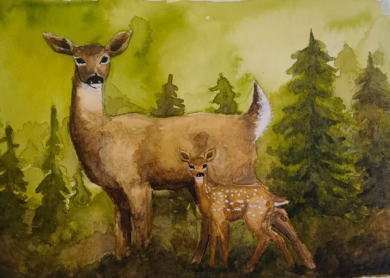 Doe and Fawn Art Print - Etsy