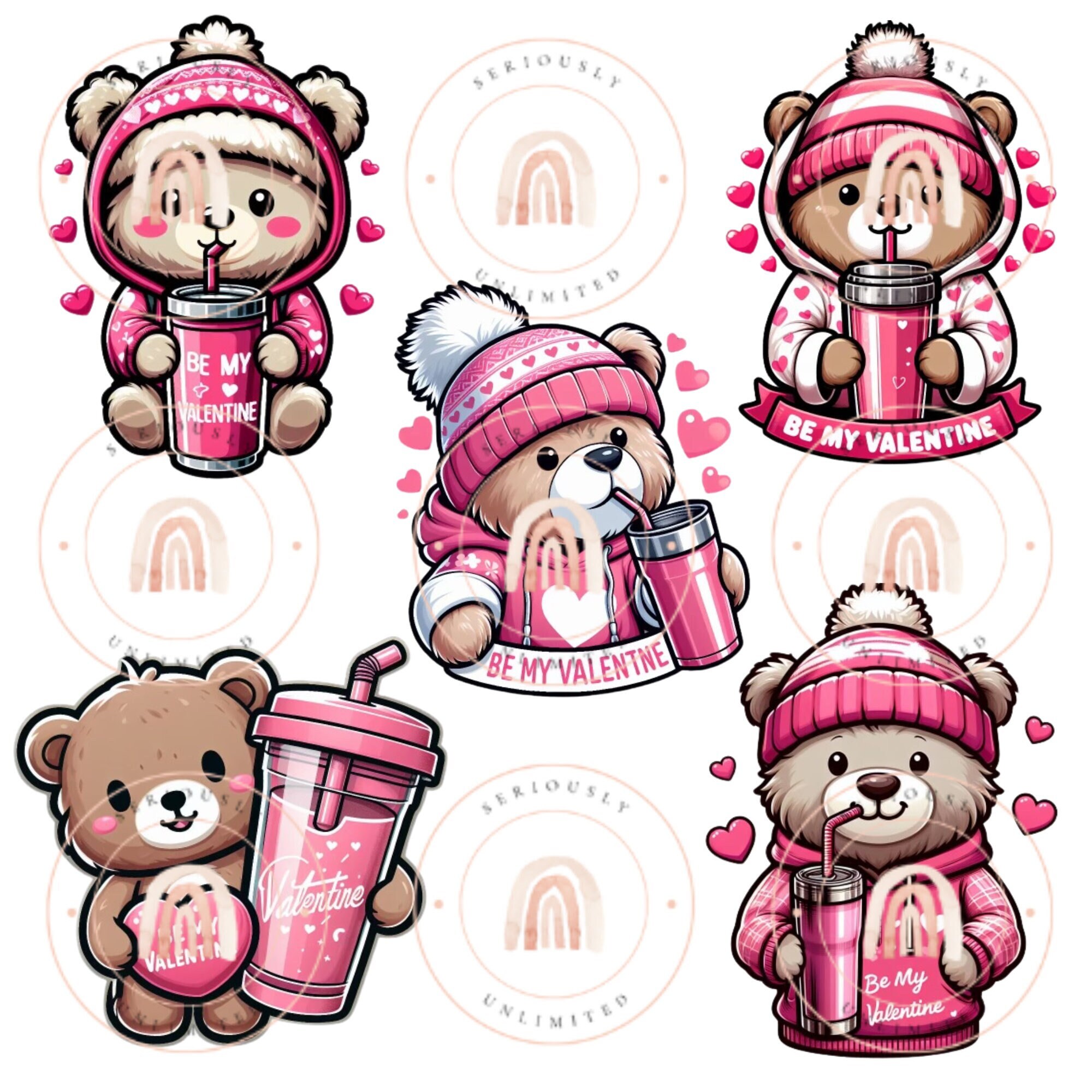 Valentines Day Cute Bear PNG Bundle, Vday Bears and Stanley Cups, Red ...