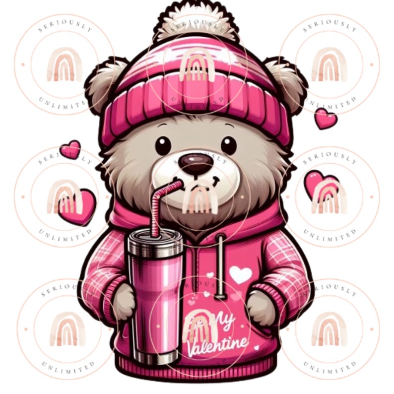 Valentines Day Cute Bear PNG Bundle, Vday Bears and Stanley Cups, Red ...