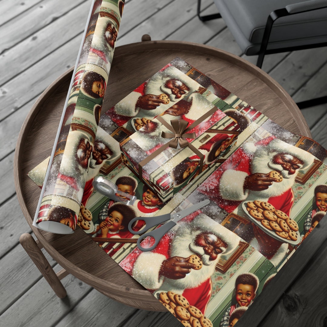 Holiday Wrapping Paper, Santa Eating Cookies W/children Spying, Gift ...