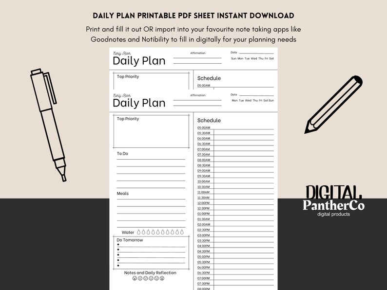 Early Riser Daily Planner Printable Fillable PDF | Minimalist Planer ...