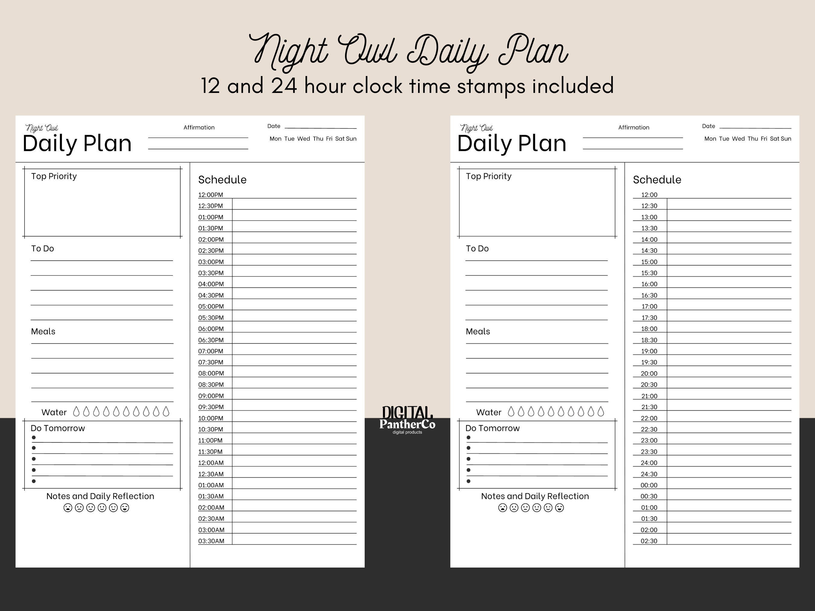 Night Owl Daily Planner Printable Fillable PDF Minimalist Planer Work ...