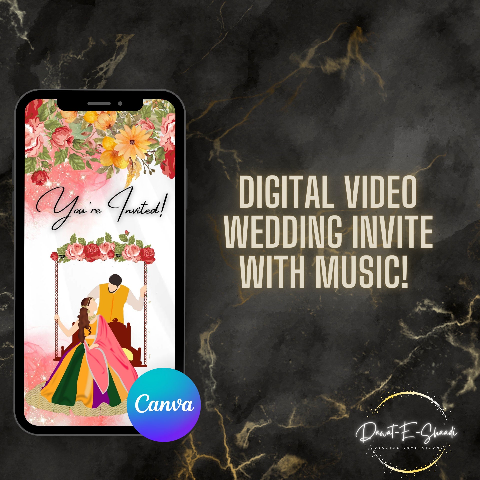Digital Muslim Wedding Invitation, Editable Electronic Music Wedding ...