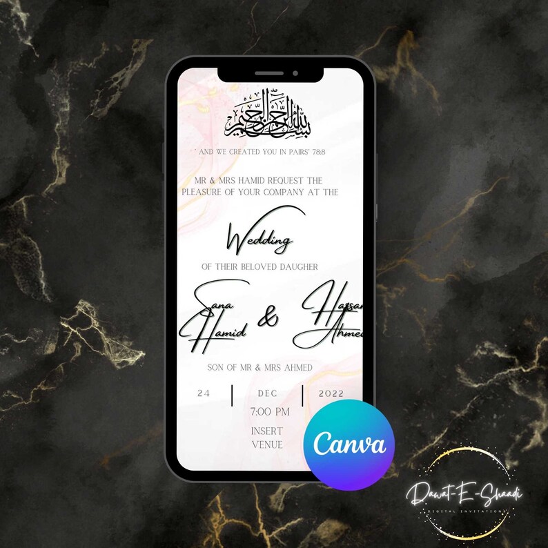Digital Muslim Nikkah Invitation, Editable Electronic Music Wedding ...