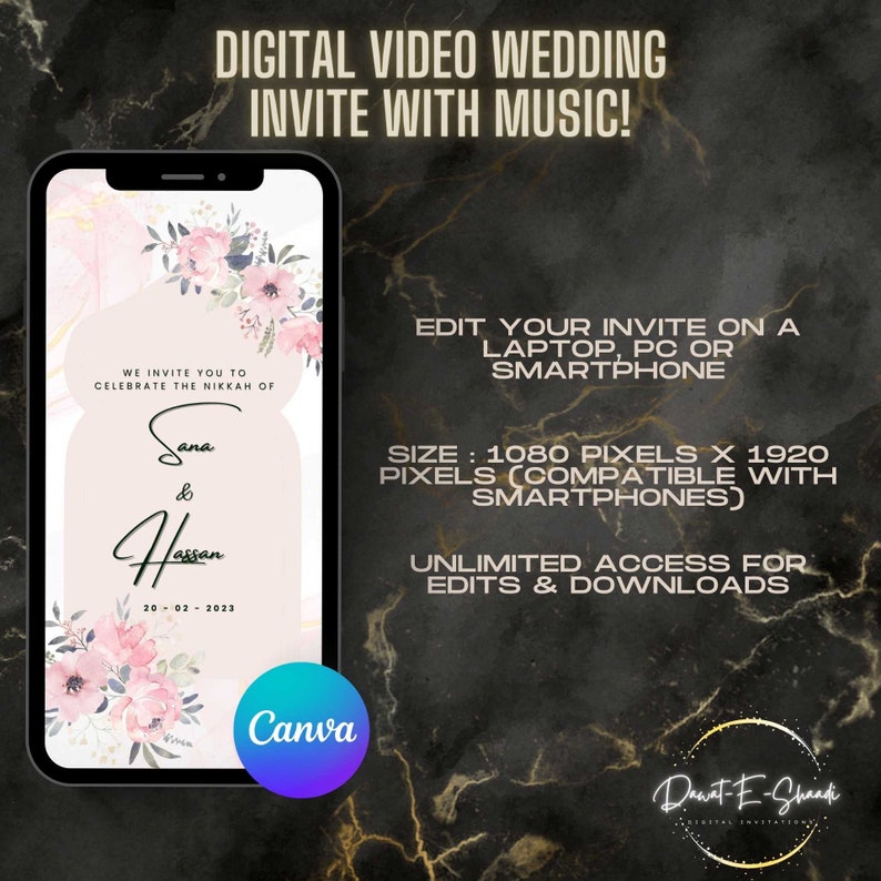 Digital Muslim Nikkah Invitation, Editable Electronic Music Wedding ...
