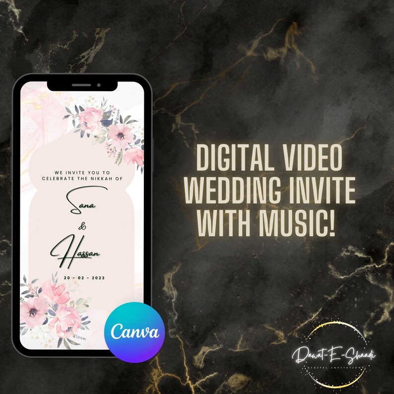 Digital Muslim Nikkah Invitation, Editable Electronic Music Wedding ...