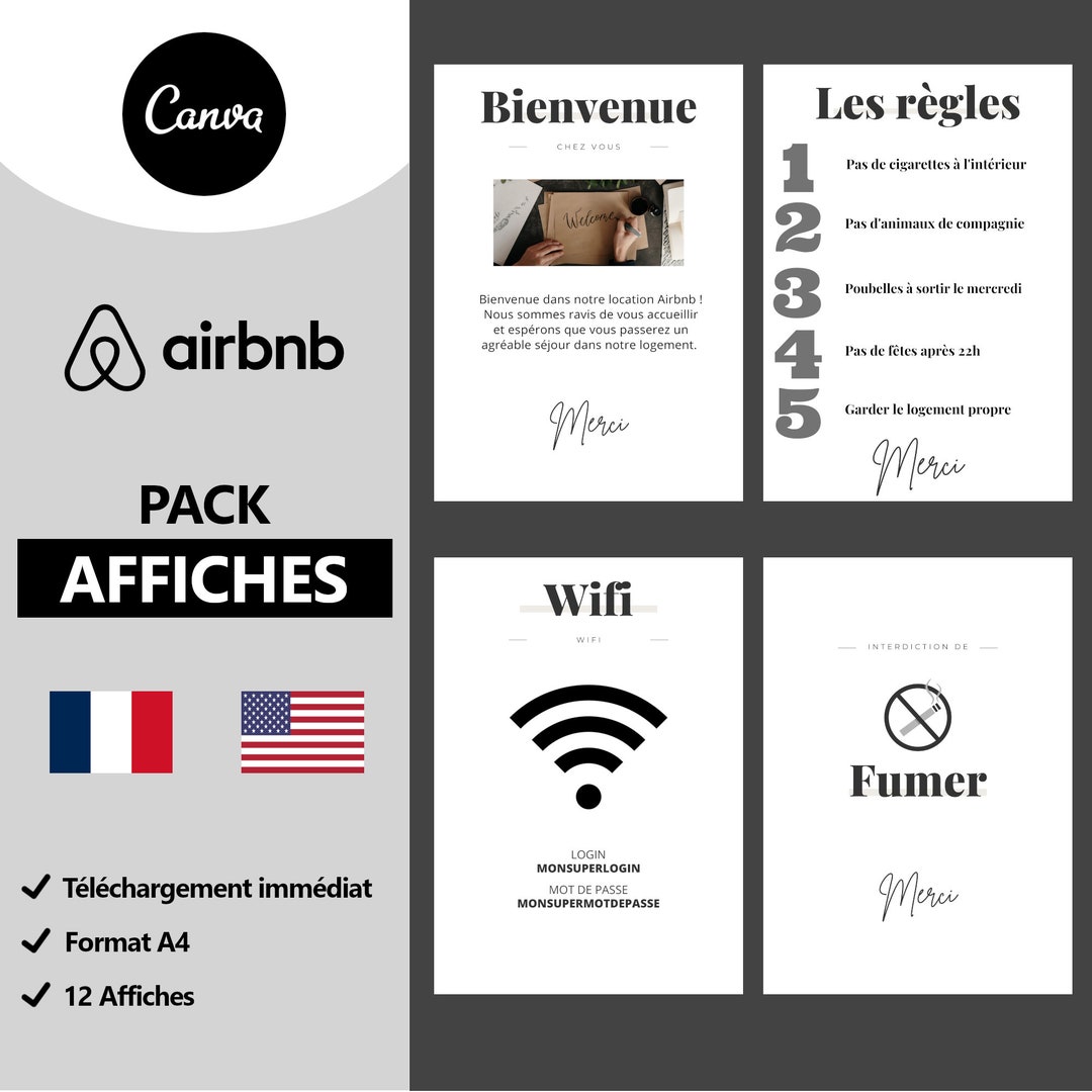 12 Editable Airbnb Rental Posters in Canva in French and - Etsy
