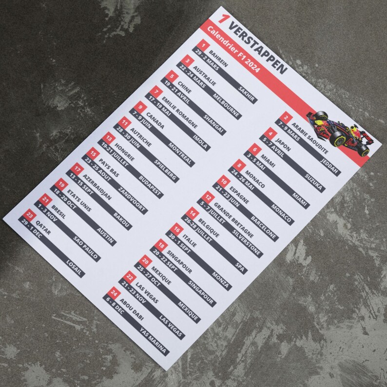 Max Verstappen F1 2024 Calendar to Print PDF and PNG Template - Etsy