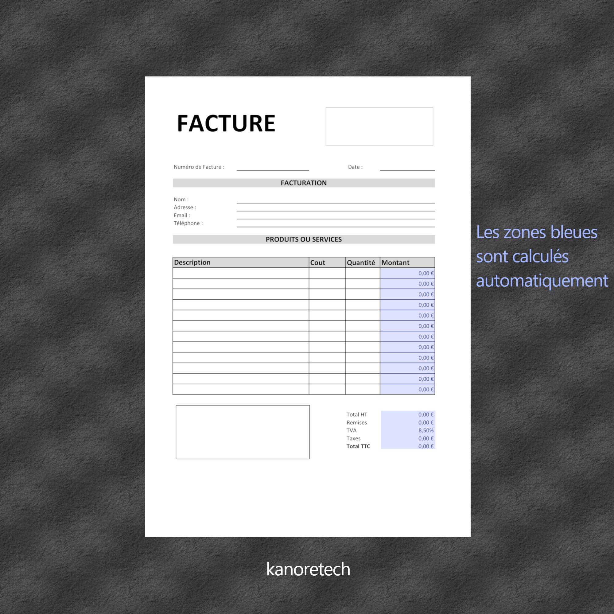 Excel Invoice, Invoice in French, Invoice for Micro Business, Invoice ...