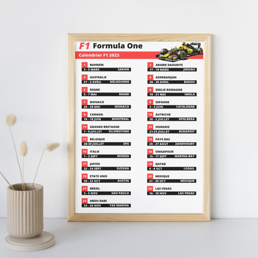 Official F1 2023 Calendar PDF to Print - Etsy Canada