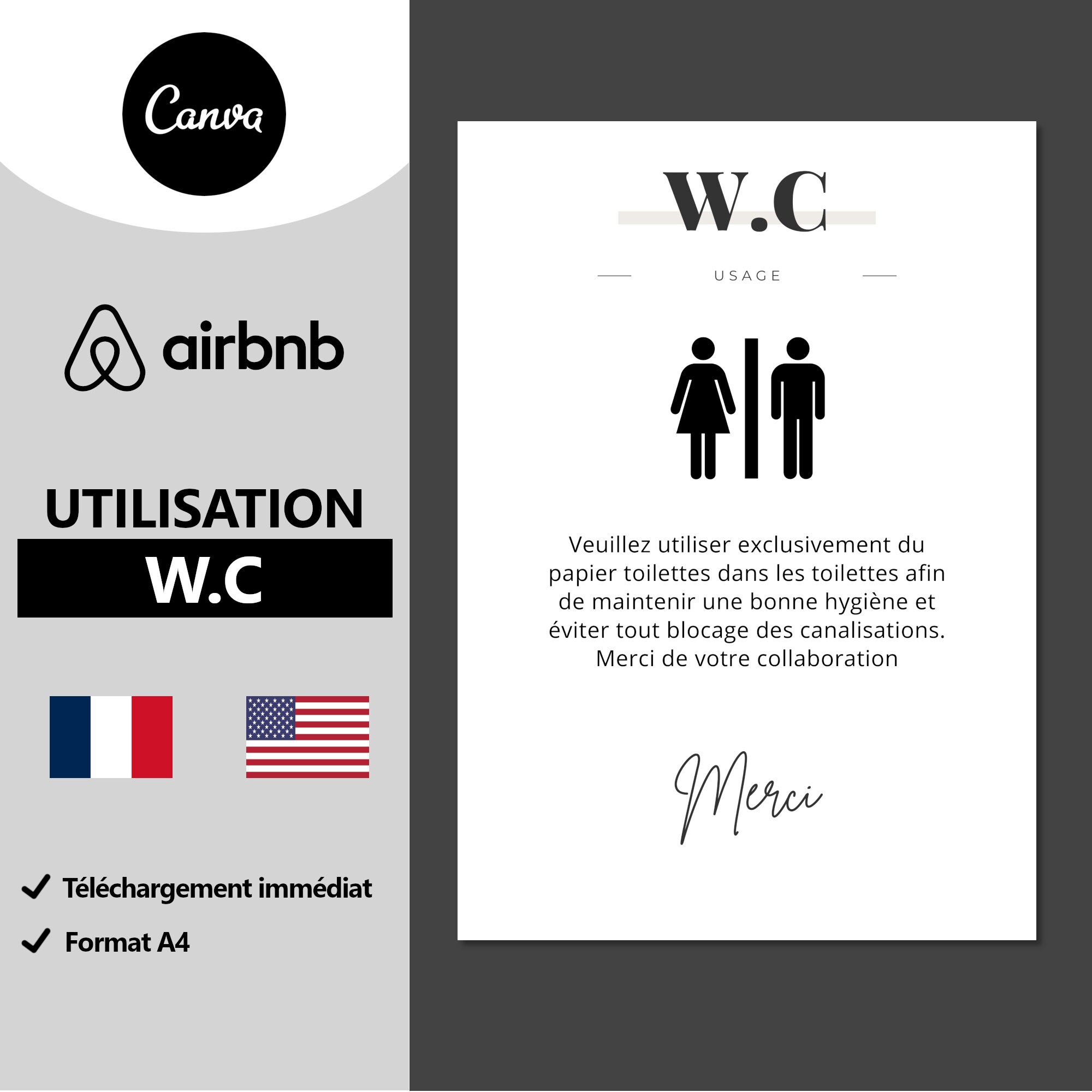 Editable Poster for WC Use in French and English - Etsy Australia