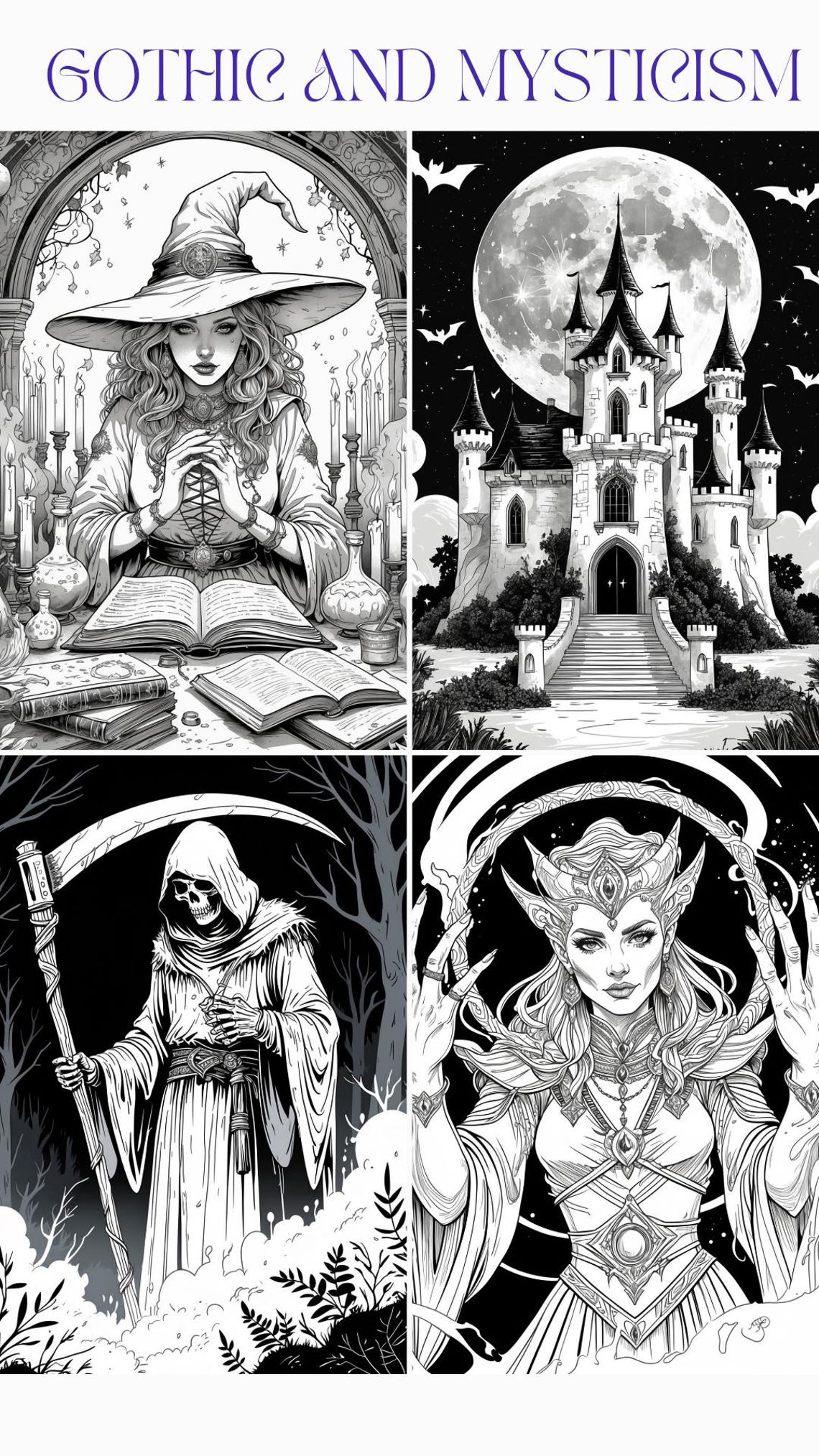 Printable Gothic Coloring Pages: 20 Dark Mystical Designs (PDF Digital ...