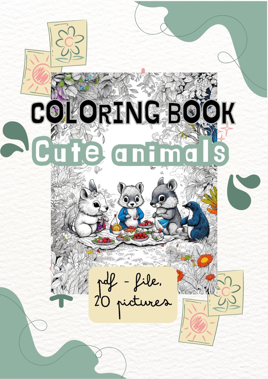Cute Animal Coloring Pages - Printable Digital Download, 20 Pages for ...