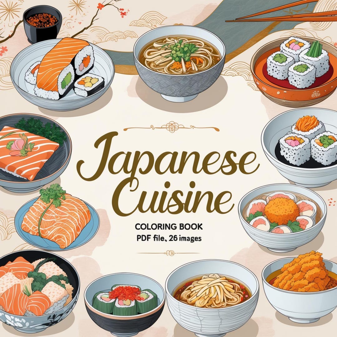Japanese Cuisine Coloring Pages, PDF 26 Fun and Delicious Japanese Food ...