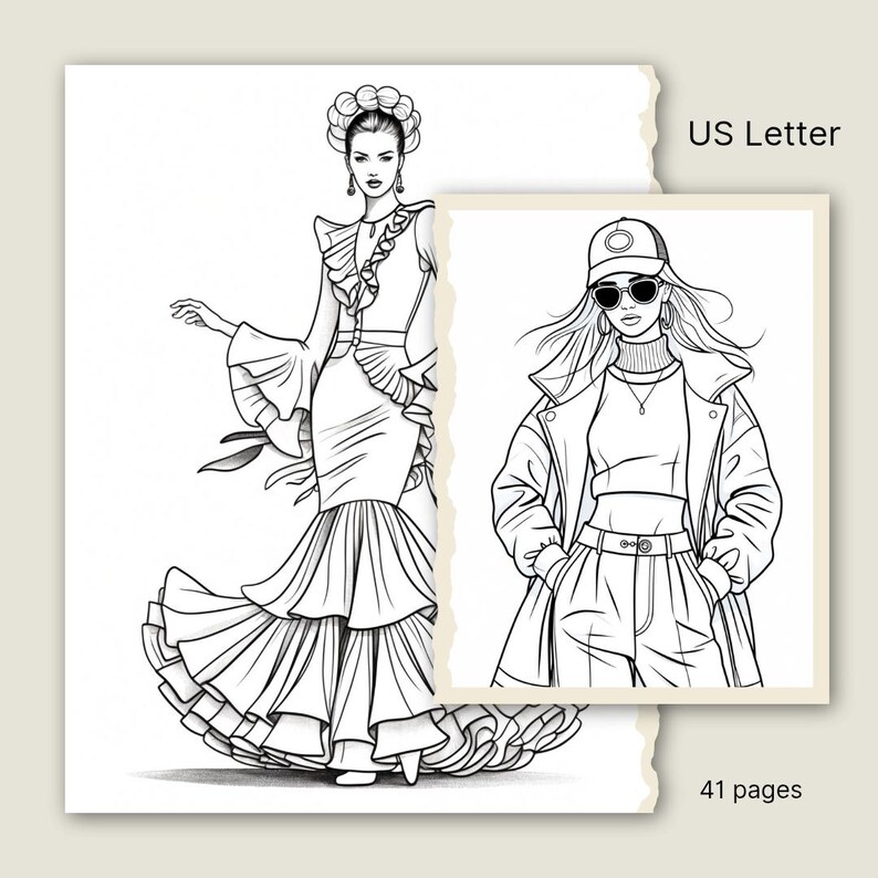 High Fashion Coloring Book: 41 Couture Runway Designs (printable PDF ...