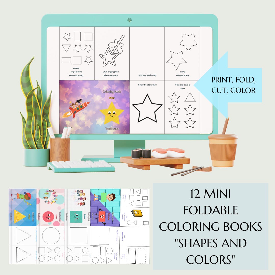 Mini Coloring Book | Shapes and Colors for Kids | 12 US Letter Pages ...