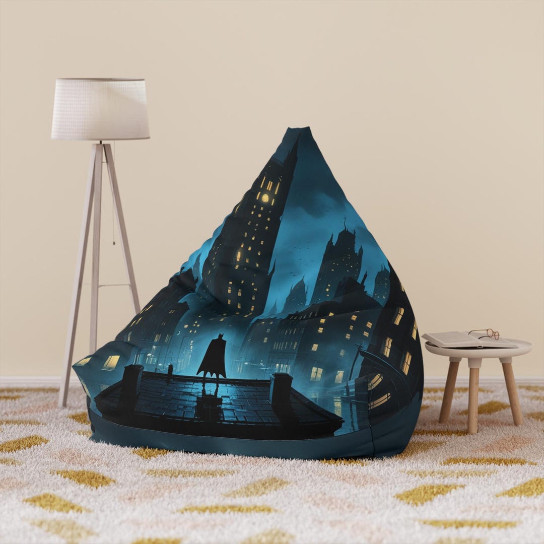 Dark Vigilante Geometric Gothic Theme Bean Bag Chair Cover | Neon Blue ...
