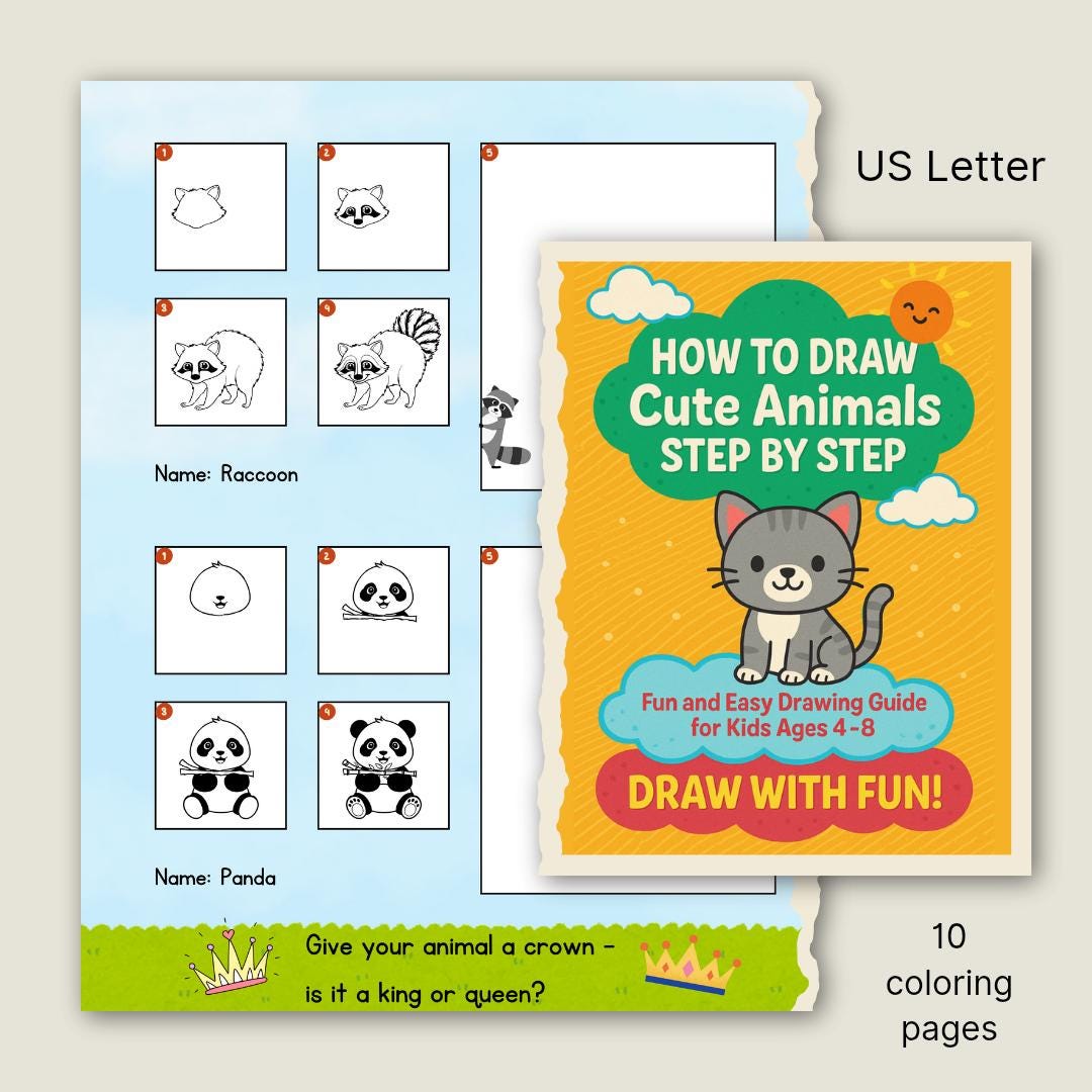 How to Draw Cute Animals for Kids Step-by-step Drawing Book | Printable ...