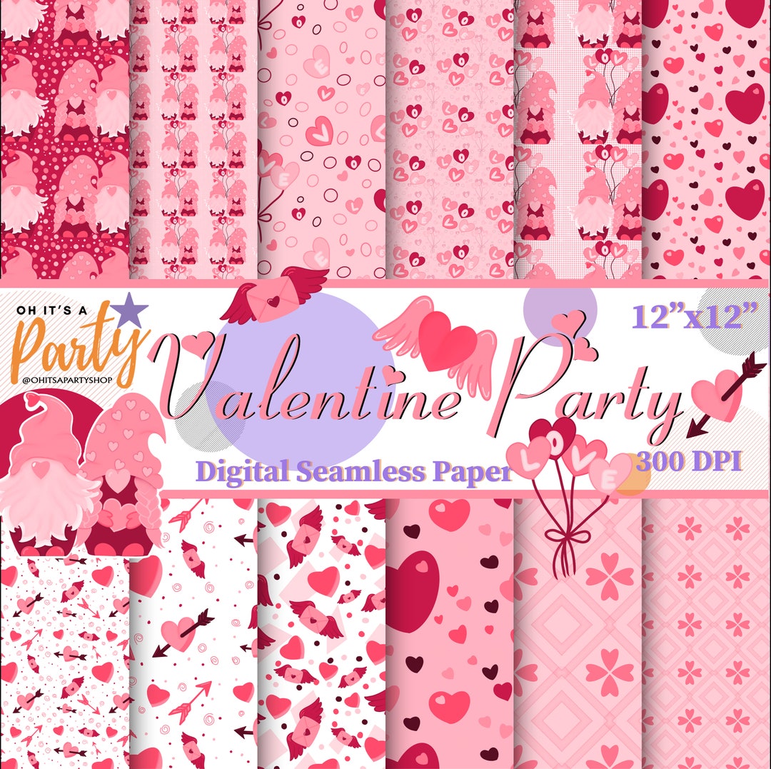Valentine Party Seamless Repeat Pattern, Backgrounds, Printable Digital ...