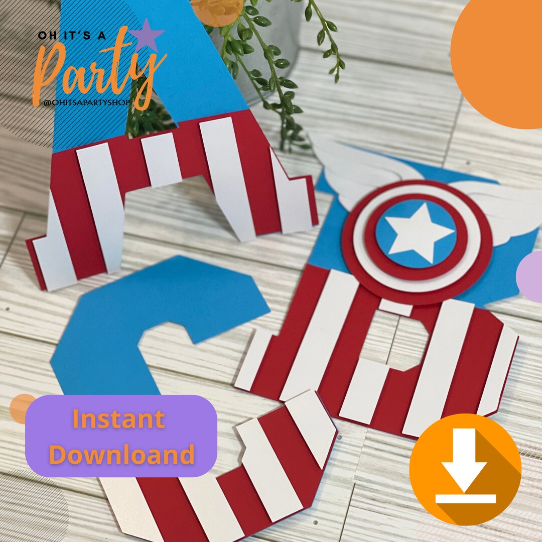 Superhero Alphabet SVG: Captain America Letters, 3D Layered Design ...
