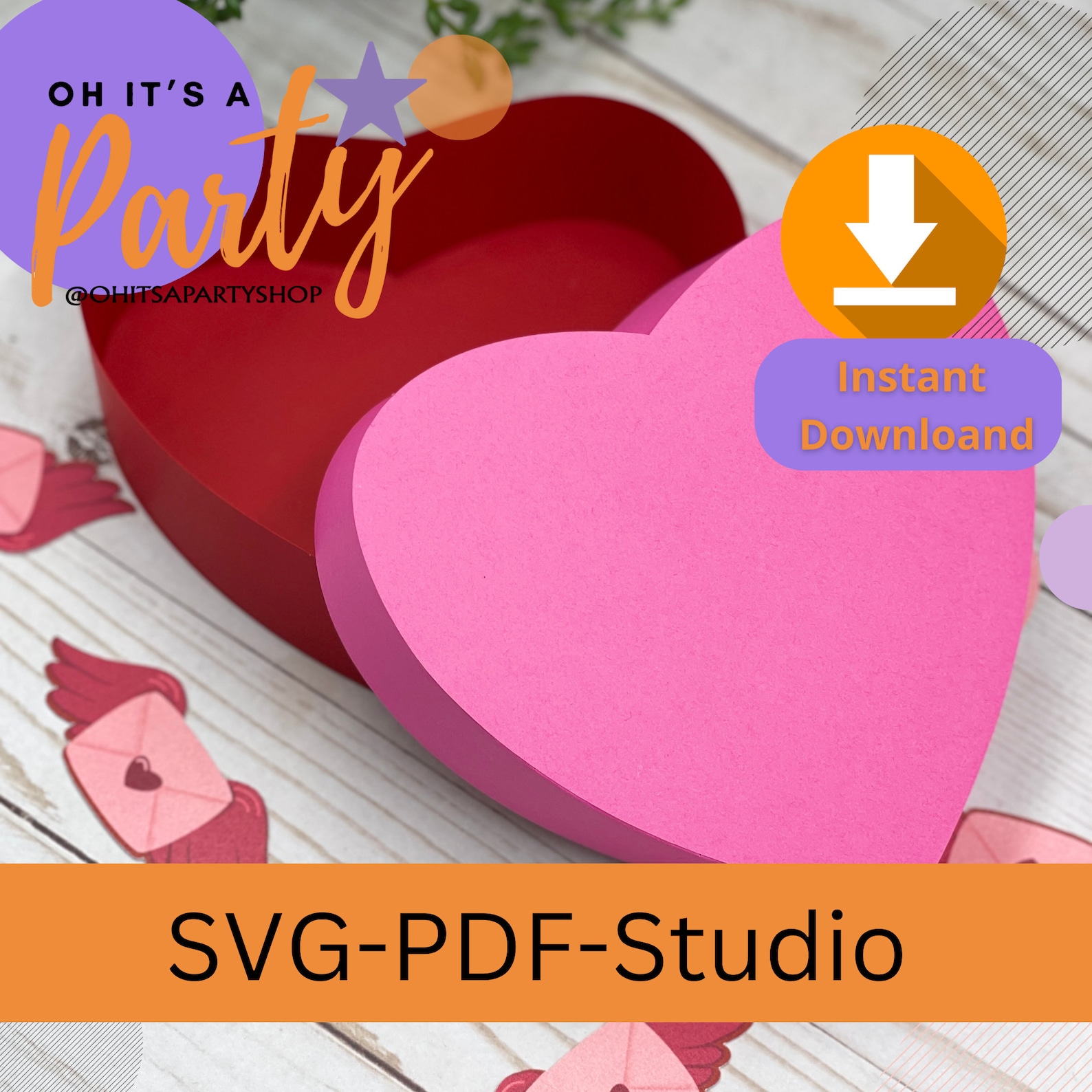 Heart Box Template, Box With Lid Template, Favor Box, Gift Box Template ...