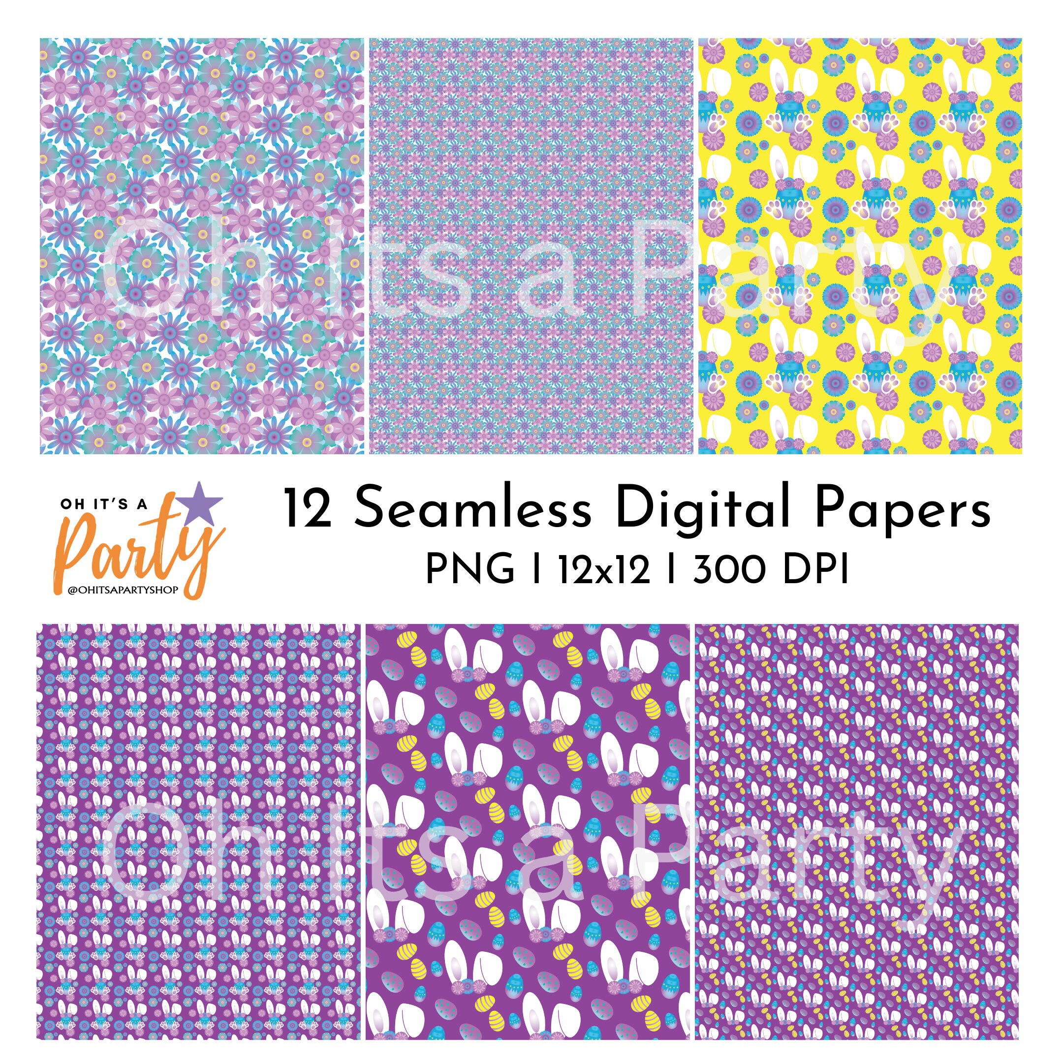 EASTER-PARTY Papers Kit, 12 Paper in Png and Jpg 300dpi, Instant ...