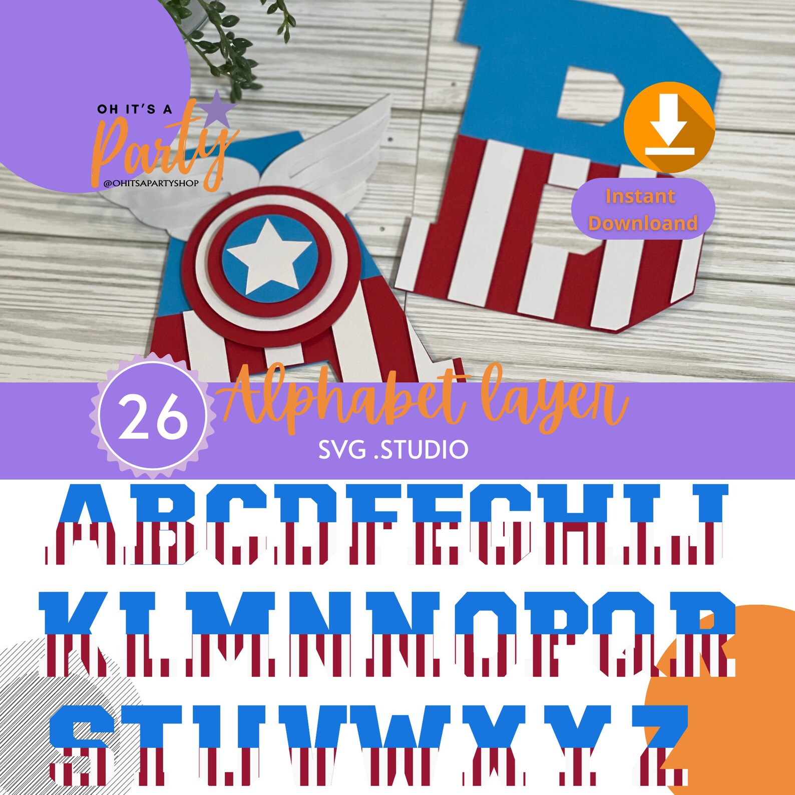 Captain America Layers for 3D Letters A to Z, Die Cut Template, SVG ...