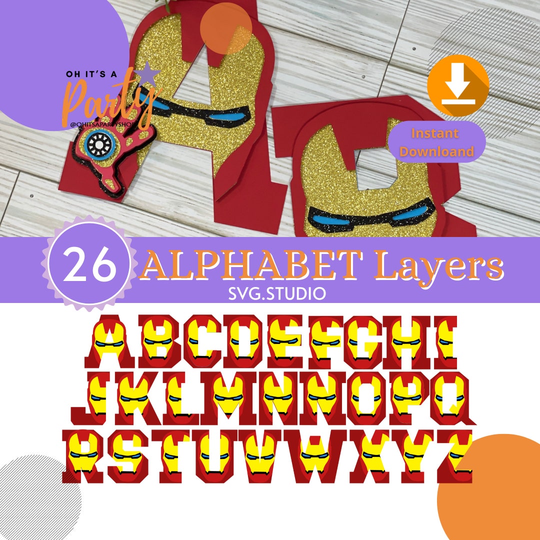 Ironman Alphabet Layers for 3D Letters A to Z, Die Cut Template, SVG ...
