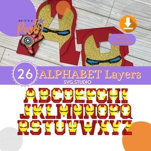 Ironman Alphabet Layers for 3D Letters A to Z, Die Cut Template, SVG ...