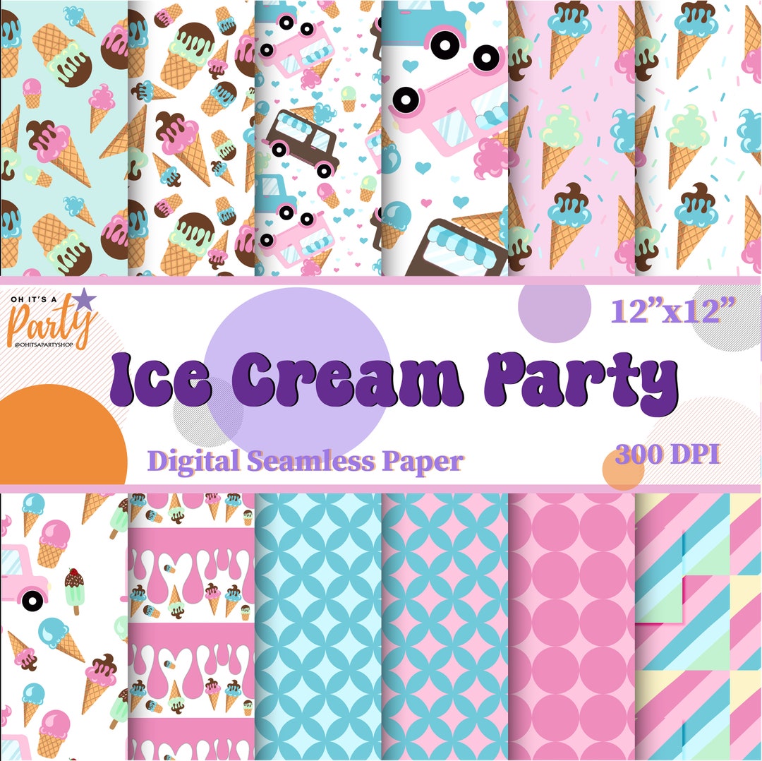 ICE CREAM Digital Papers, 22 Clipart, 12" X 12", High Quality PNG ...